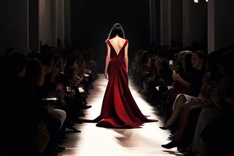 Premium Ai Image A Model Girl Walks Down The Catwalk In A Red Dress