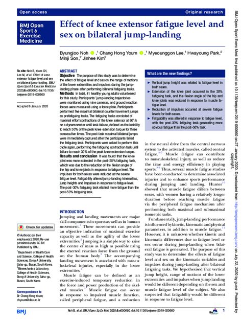 Pdf Effect Of Knee Extensor Fatigue Level And Sex On Bilateral Jump Landing