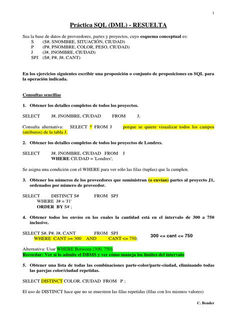 Sql Dml Ejerciciosresueltos Pdf Sql Datos De Computadora