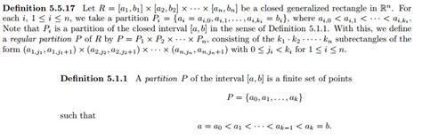 calculus definition of a regular partition of a closed generalized