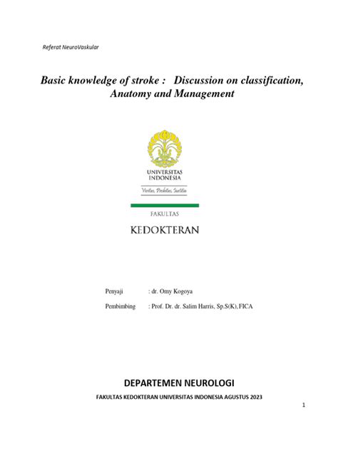 Basic Knowledge Of Stroke Discussion On Classification Anatomy And
