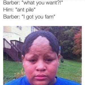 Barber Fam Meme With Pic Of Woman With Bad Haircut Funny Hairlines