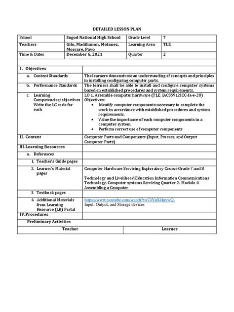 Detailed Lesson Plan 1 Pdf Inputoutput Computer Keyboard