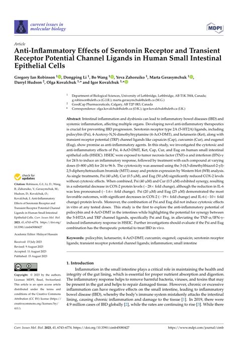 Pdf Anti Inflammatory Effects Of Serotonin Receptor And Transient