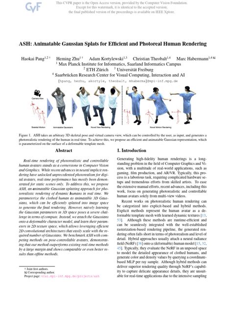 Pang Ash Animatable Gaussian Splats For Efficient And Photoreal Human Rendering Cvpr 2024 Paper