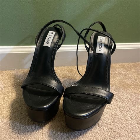 Black Leather Steve Madden Heels Never Worn I Depop