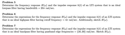 Solved Problem 5 Determine The Frequency Response H W And