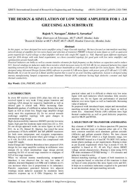 Pdf The Design And Simulation Of Low Noise Amplifier For 1 28 Ghz Using Aln Substrate