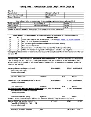 Fillable Online Sjsu Spring 2013 Petition For Course Drop Instructions