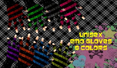 Second Life Marketplace Fatpack Unisex Emo Gloves 8 Colors