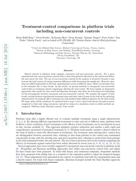 Treatment Control Comparisons In Platform Trials Including Non Concurrent Controls Pdf