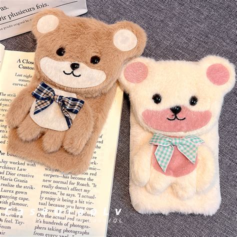 귀여운 리본 곰돌이 털 플러시 겨울 아이폰 케이스 14 13 12 11