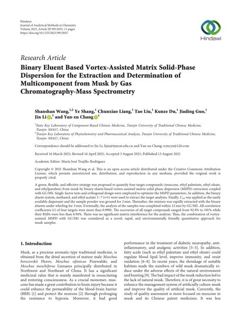 Pdf Binary Eluent Based Vortex Assisted Matrix Solid Phase Dispersion