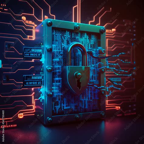 Cyber Security Data Lock Being Attacked Created With Generative Ai Technology Stock Illustration