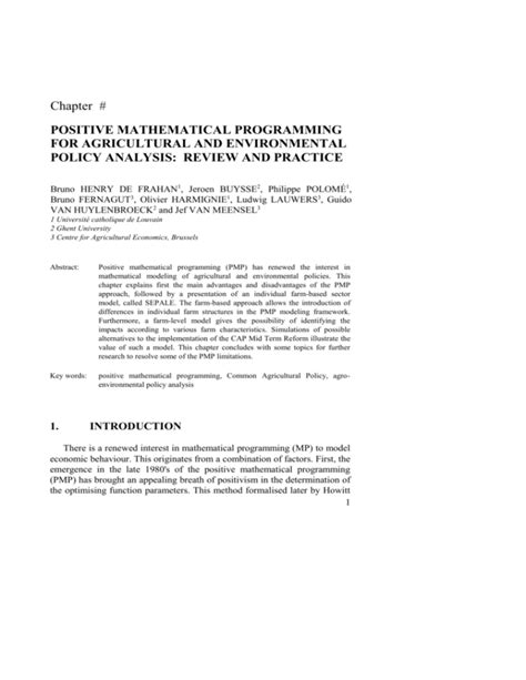 Application Of Positive Mathematical Programming For Agricultural