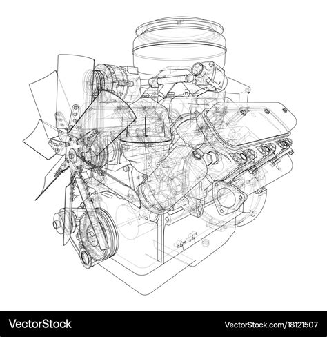 Engine Wireframe Sketch Royalty Free Vector Image
