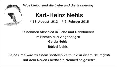 Alle Traueranzeigen für Nehls Karl Heinz trauer rp online de
