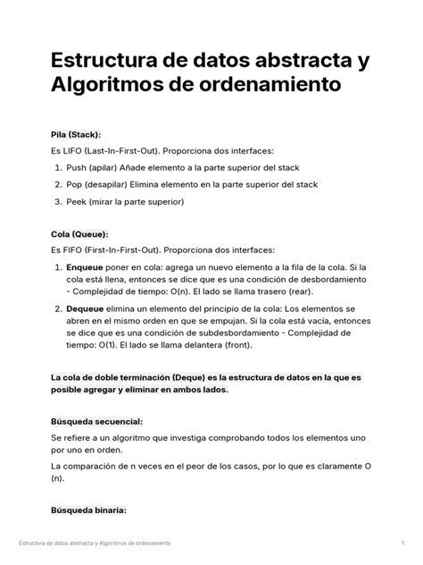 Estructura De Datos Abstracta Y Algoritmos De Ordenamiento Pdf Programación Dinámica Cola