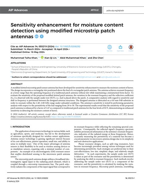 PDF Sensitivity Enhancement For Moisture Content Detection Using Modified Microstrip Patch