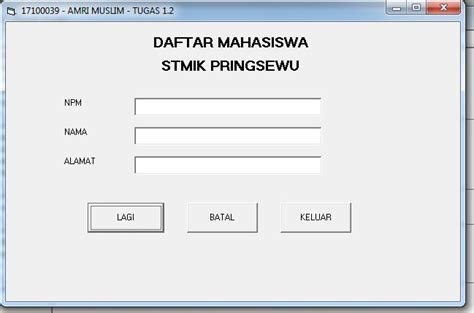 Tugas 12 Mengaktifkan Keypress Pada Projek Daftar Mahasiswa Dengan Virtual Basic Nugas Kuy