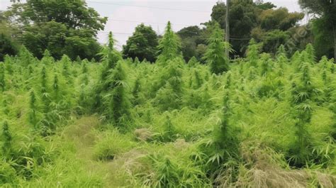 An Empty Field With Many Crops Of Cannabis Plants Background A Large