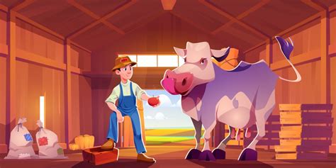 Man Farmer Garden Worker Character With Tractor Vector Image