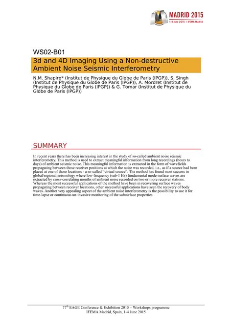 Pdf 3d And 4d Imaging Using A Non ­destructive Ambient Noise Seismic Interferometry