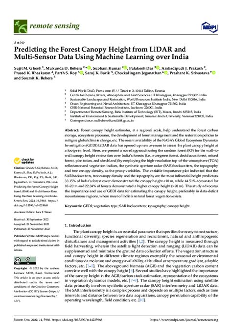Pdf Predicting The Forest Canopy Height From Lidar And Multi Sensor