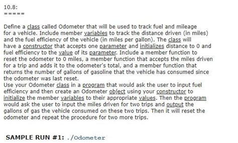 Solved 108 Define A Class Called Odometer That Will Be