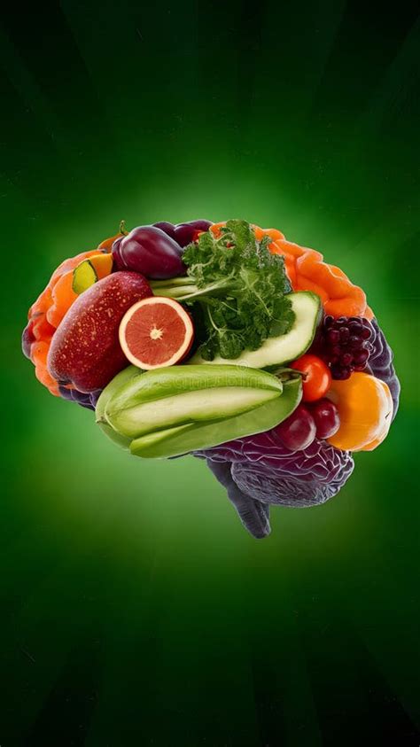 Illustration Of Human Brain Made Of Fruits And Vegetables Stock