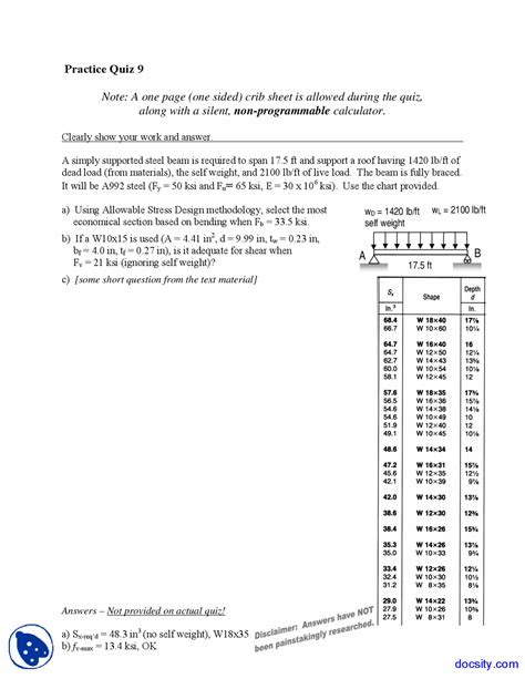 Simply Supported Architectural Structures Quiz Docsity