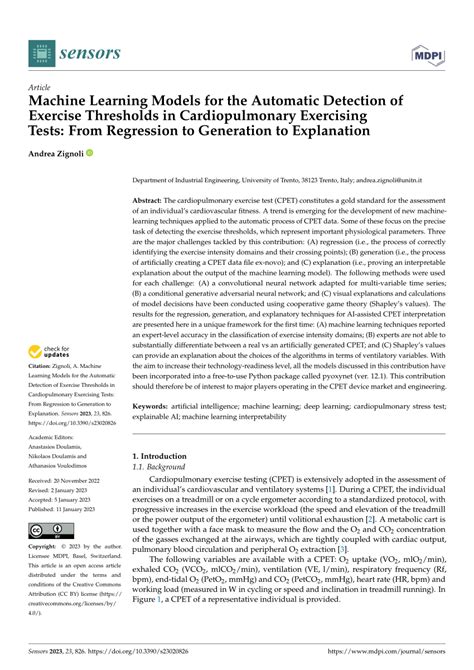 Pdf Machine Learning Models For The Automatic Detection Of Exercise