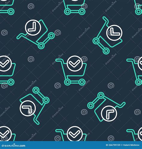 Line Shopping Cart With Check Mark Icon Isolated Seamless Pattern On