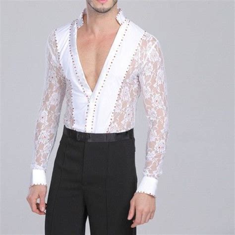 Mens Latin Dance Costume Lace Shirt Latin Dance Costume Cha Cha