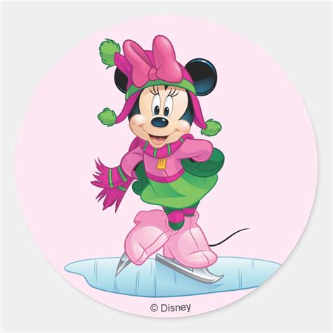 Minnie Ice Skating Classic Round Sticker Zazzle