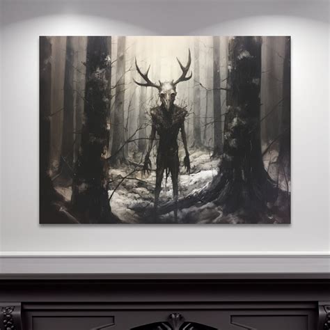 Wendigo Canvas Wall Art Cryptid Print Macabre Art Skinwalker Art