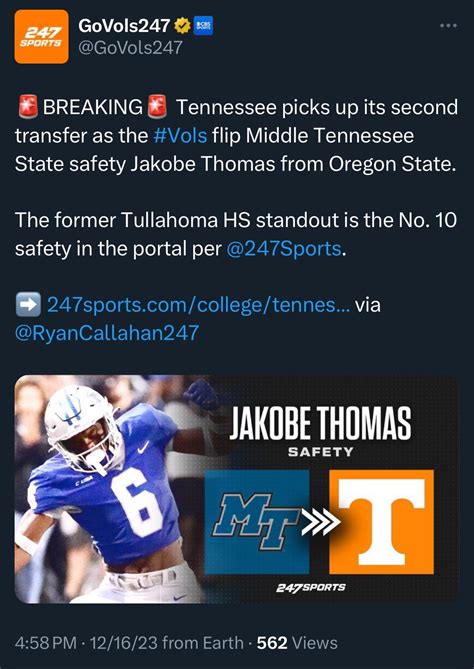 Vols Land Safety Jakobe Thomas From Mtsu Rockytop