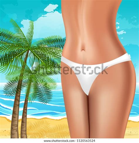 Vector Sexy Girl Body Beach Palm Vector De Stock Libre De Regalías