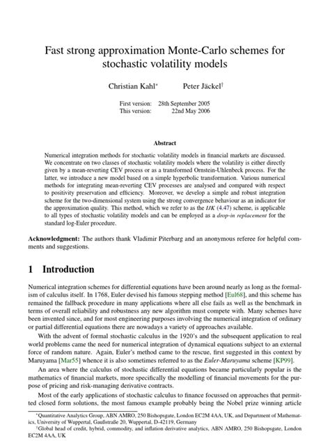Fast Strong Approximation Monte Carlo Schemes For Stochastic Volatility Models Pdf