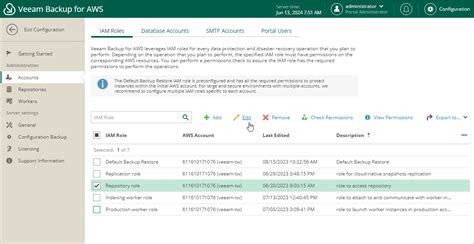 Editing IAM Role Settings Veeam Backup For AWS Guide