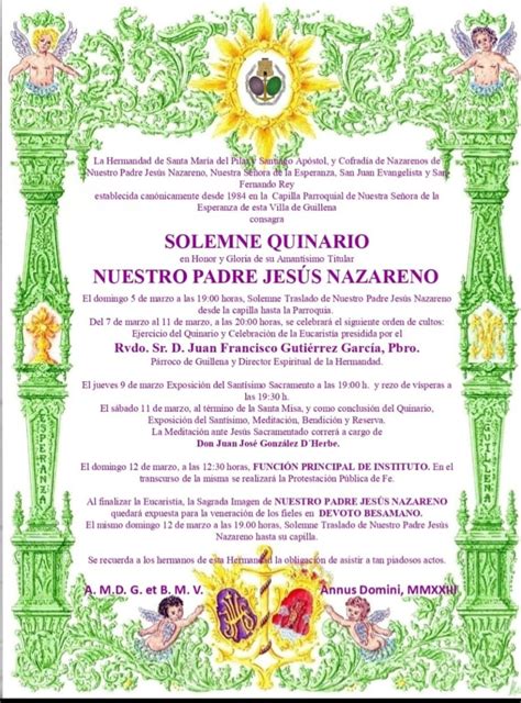 Agenda de Cuaresma Quinario de Ntro Padre Jesús Nazareno y tertulias