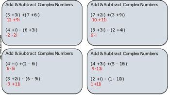 Task Cards Add Subtract Complex Numbers By Read Write And Calculate