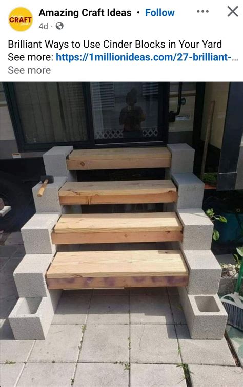 Cinder Block And Wood Steps Cinder Block Steps Diy Diy Cinder Block