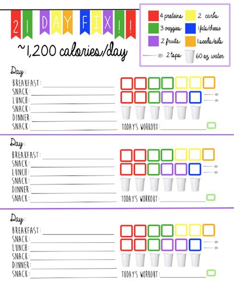21 Day Fix Meal Plan 1200 Calories Printable Ruby M Moser