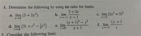 determine the following by using the rules for limits filo