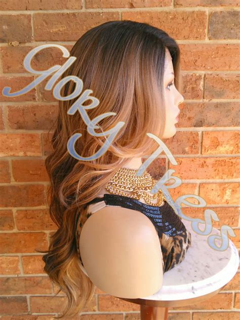 On Sale Long Silky Wavy Lace Front Wig Ombre Blonde Wig Dark Root