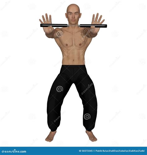 Kung Fu Monk With Nunchaku Stock Illustration Illustration Of Chinese