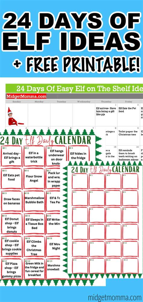Elf On The Shelf Ideas Calendar Printable