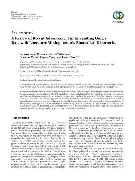 Pdf A Review Of Recent Advancement In Integrating Omics Data With