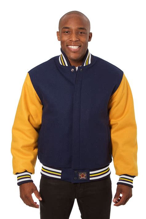All Wool Varsity Jacket In Navy Blue And Yellow Jh Design Group